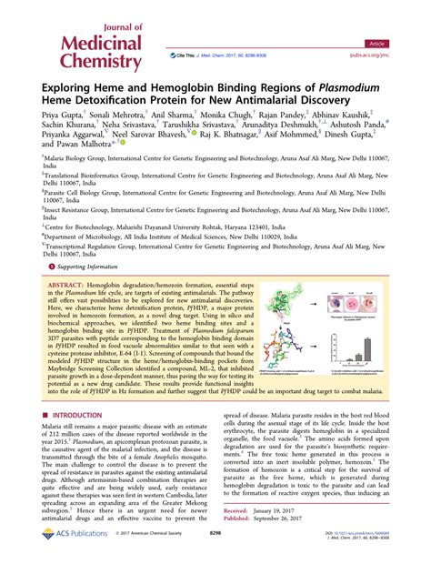 Pdf Exploring Heme And Hemoglobin Binding Regions Of Plasmodium Heme