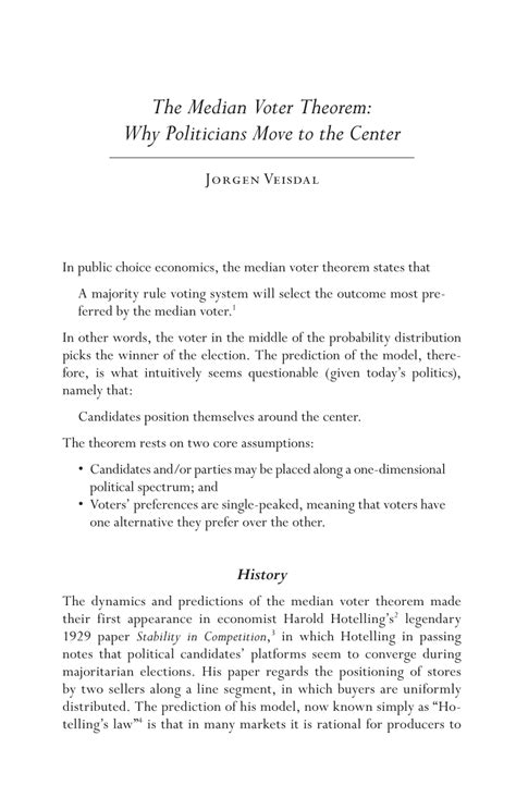 Pdf The Median Voter Theorem Why Politicians Move To The Center