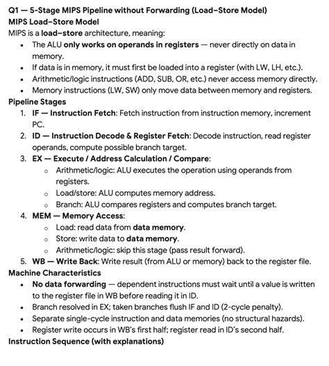 Solved Q1 5 Stage Mips Pipeline Without Forwarding