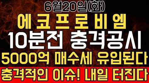 에코프로에코프로비엠 당일 10분전 충격속보 5000억 매수세 유입된다 충격적인 이슈 내일 터진다 박순혁추천주김작가tv
