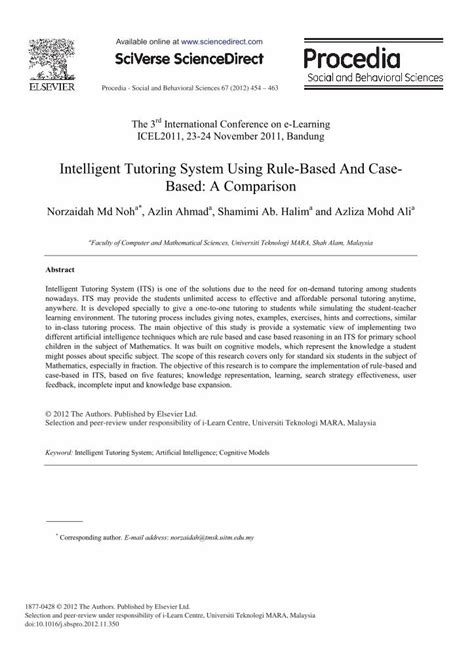 Pdf Intelligent Tutoring System Using Rule Based And Case Based A
