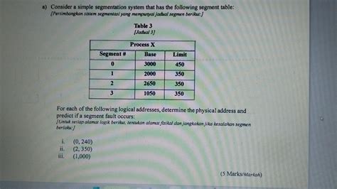 Solved A Consider A Simple Segmentation System That Has The