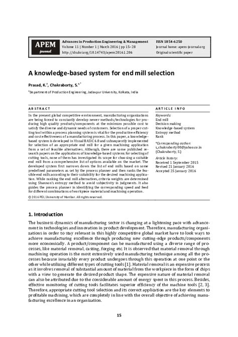 pdf a knowledge based system for end mill selection