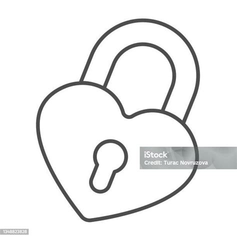 하트 모양의 러브 락과 키홀 씬 라인 아이콘 데이트 컨셉 흰색 배경의 자물쇠 벡터 사인 모바일 컨셉 및 웹 디자인을 위한 윤곽 스타일 아이콘 벡터 그래픽 10에 대한 스톡