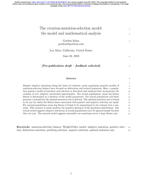 Pdf The Creation Mutation Selection Model The Model And Mathematical