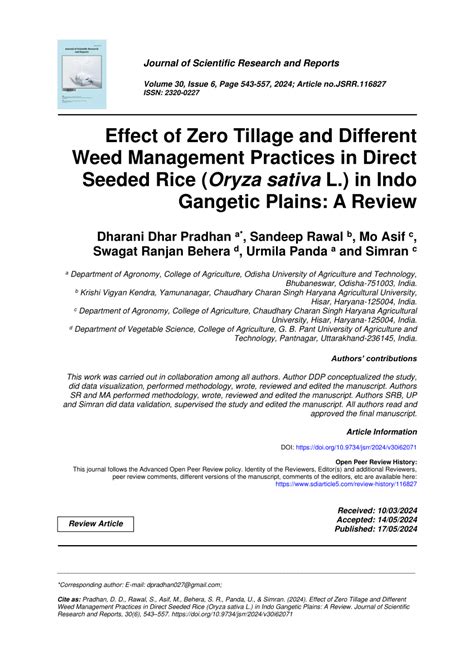 Pdf Effect Of Zero Tillage And Different Weed Management Practices In