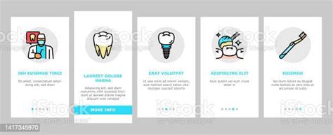 치과 진료 치과 의사 치아 임플란트 온보딩 아이콘 세트 벡터 건강관리와 의술에 대한 스톡 벡터 아트 및 기타 이미지 건강관리와 의술 깨끗한 디자인 Istock