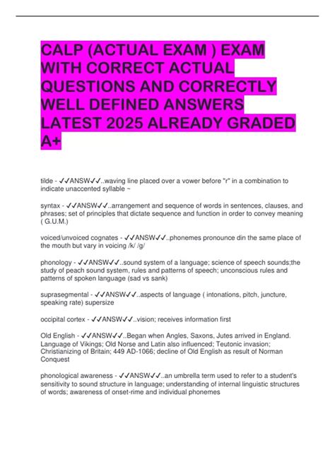 Calp Actual Exam Exam With Correct Actual Questions And Correctly Well Defined Answers Latest