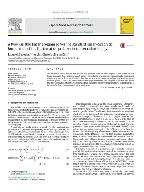 Two Variable Linear Program Solves The Standar Linear Quadratic