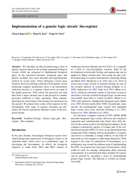 Pdf Implementation Of A Genetic Logic Circuit Bio Register Chun Pdf Implementation Of A Genetic Logic Circuit Bio Register Chun