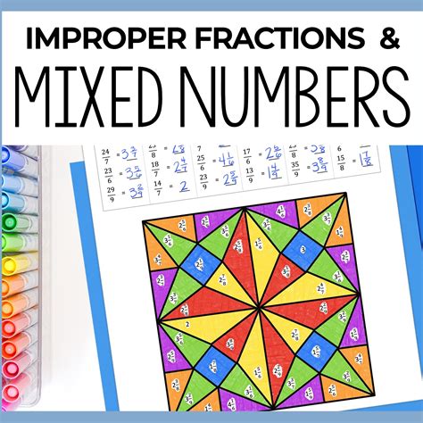 Improper Fractions And Mixed Numbers Color By Number Hootys Worksheets Library