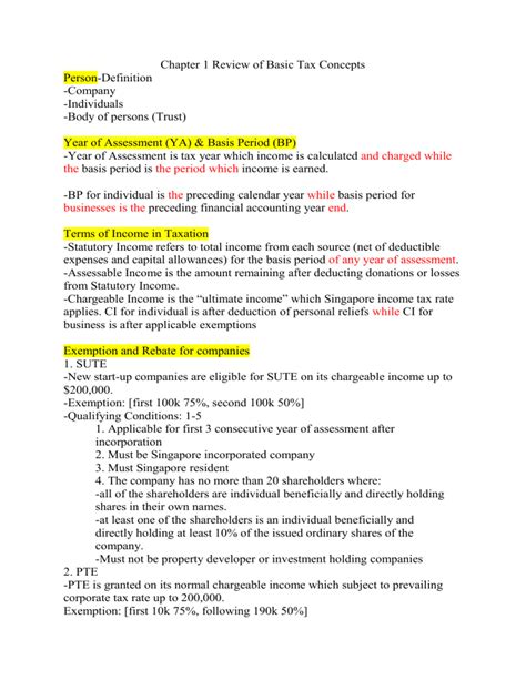Singapore Tax Concepts Review Ya Bp Sute Pte Residency