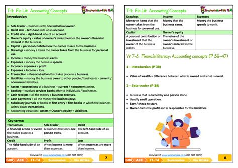 Grade 8 Ems Accounting Summaries Term 1 Via Afrika