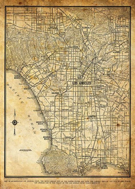 1944 Los Angeles City Street Map Vintage 16x20 By Themapshop 1995