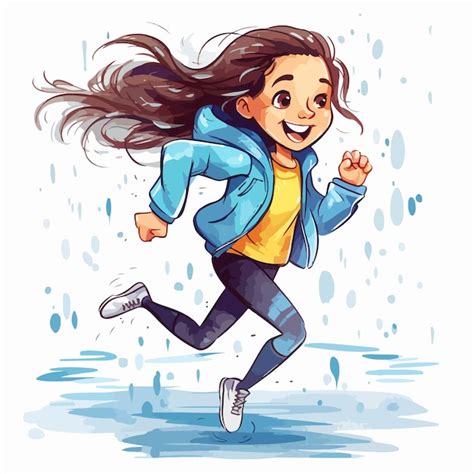 Girl Running In The Rain Vector Illustration Premium Ai Generated Vector