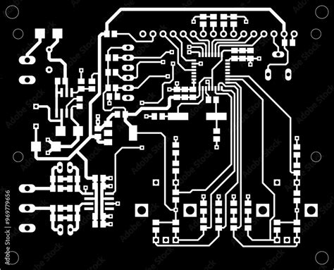 Vector Printed Circuit Board Of Electronic Device With Components Of