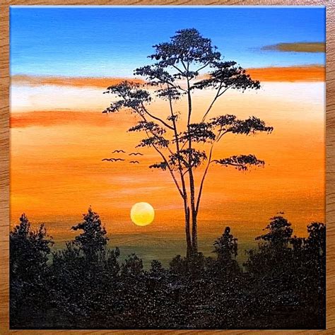 Sunset With Tree Landscape Acrylic Painting