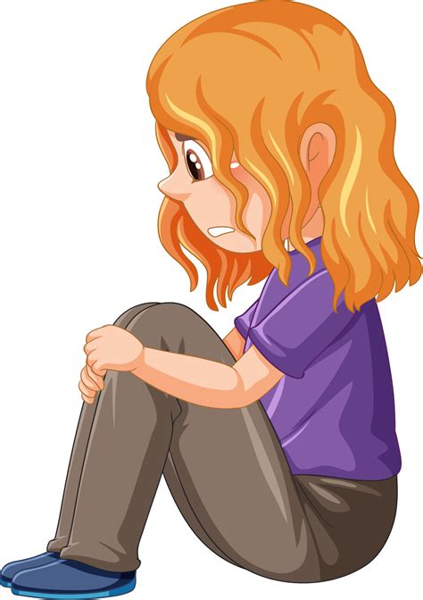 Side View Of Sad Girl Sitting Carton Character 12066779 Vector Art At