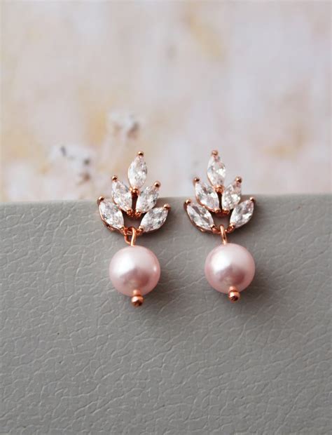 Rose Gold Pink Bridal Jewelry Set Blush Pearl Wedding Jewellery Set