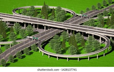 Aerial View Ecoduct Wildlife Crossing Vegetation Stock Illustration