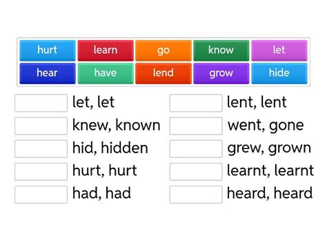 Irregular Verbs Quiz Połącz W Pary