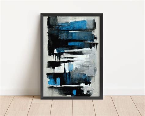 Blue Black Abstract Art Prints Modern Wall Decor Set Of 2 Digital