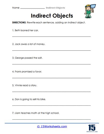Indirect Objects Worksheets Recipient Role Practice 15
