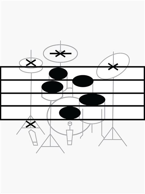 Drum Set Notation Chart Sticker For Sale By Whitmee Redbubble