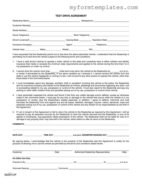 Test Drive Form — Blank Pdf Template