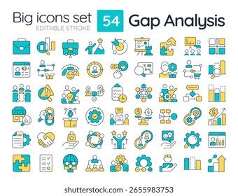 Gap Analysis Line Color Icons Set Stock Vector Royalty Free