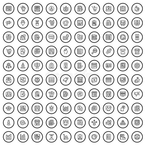 100 Digital Marketing Icons Set Outline Style Stock Vector