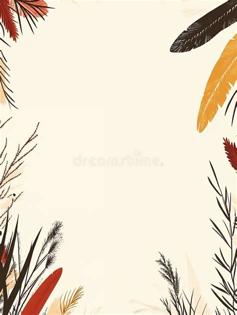 Elegant Autumn Botanical Frame Cream Background Design Template Art Red Fall Card Boho Gold