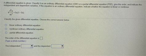 Solved A Differential Equation Is Given Classify It As An