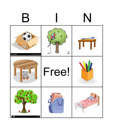 Preposition Bingo Card