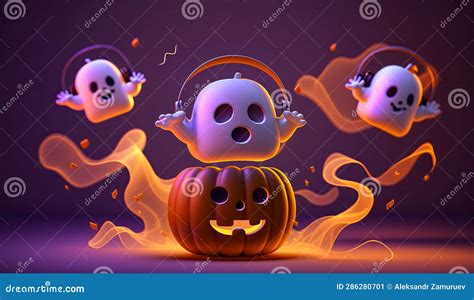 Illustration Of Fairy Cute Fanny Ghosts In Headphones Halloween