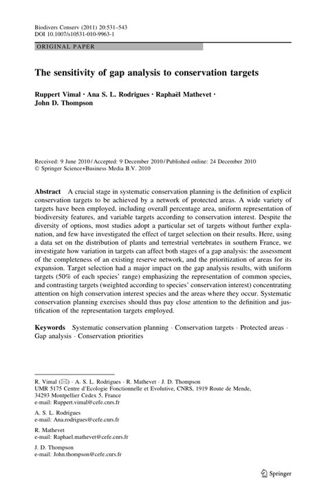 Pdf The Sensitivity Of Gap Analysis To Conservation Targets