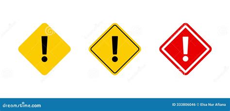 Square Warning Caution Icon Set In Flat Design Stock Illustration