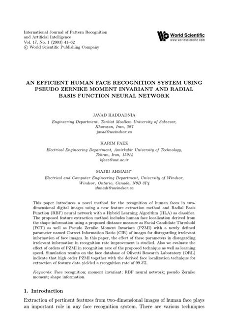 Pdf An Efficient Human Face Recognition System Using Pseudo Zernike