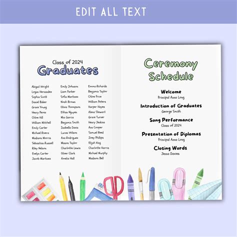Kindergarten Graduation Program Template Printable Graduation Program