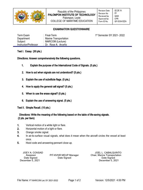 Maritime Communication Final Exam Bsmt Pdf