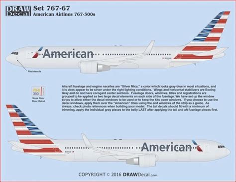 Boeing 767 300 American Airlines New Colors Draw Decal 44 767 67