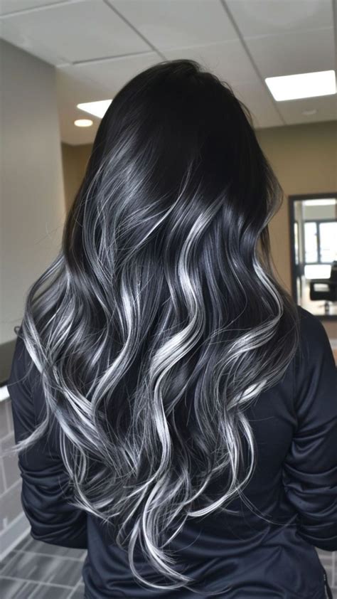 Stunning Balayage Black Highlights With Silver Hair Color Styles De