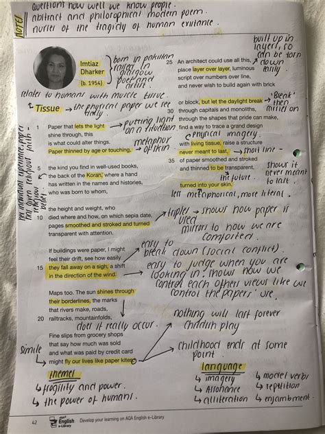 Tissue Poem Gcse English Literature Notes Teaching High School