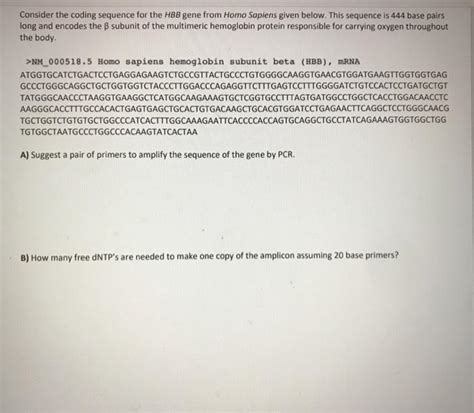 Consider The Coding Sequence For The Hbb Gene From