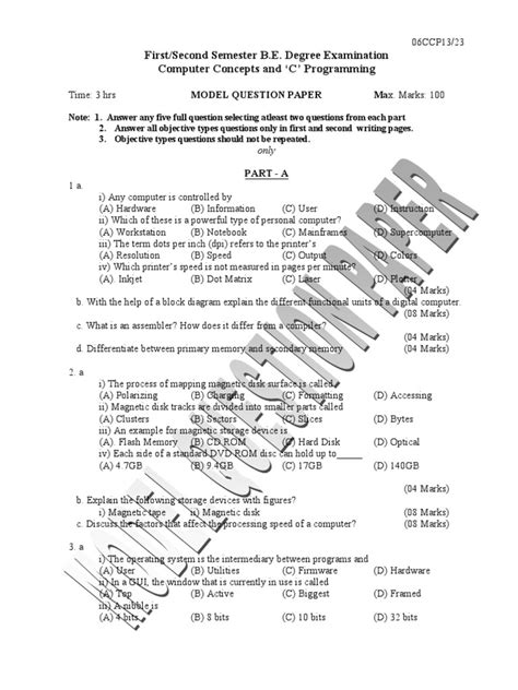 Ccp Model Question Paper Pdf Subroutine C Programming Language