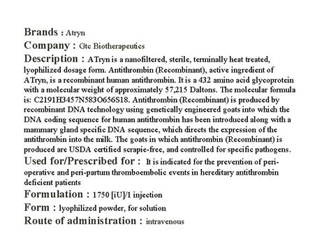 Antithrombin Alfa Drugbank Id Db 11166 Description Antithrombin