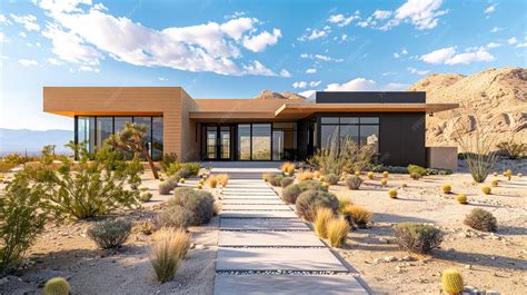 Premium Photo Modern Desert Home Exterior With Sleek Walkway