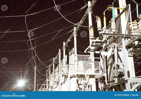 Isolators And Transformers At The Electrical Substation Stock