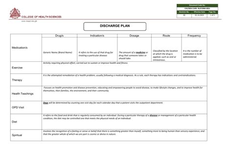 Discharge Plan Template