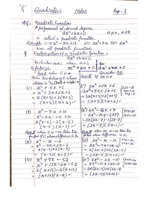 P1 Quadratics Notes Pdf